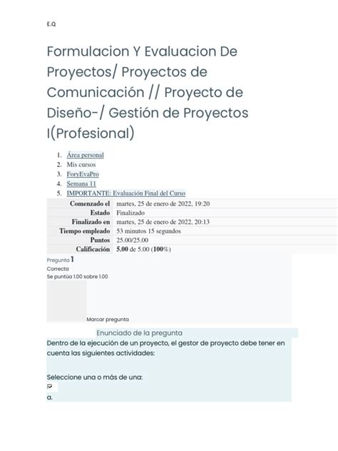 Formulacion Y Evaluacion De Proyectos 25 Enero Pdf
