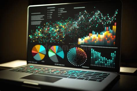Laptop With Data Analysis On The Screen With Generative Ai Technology Stock Illustration