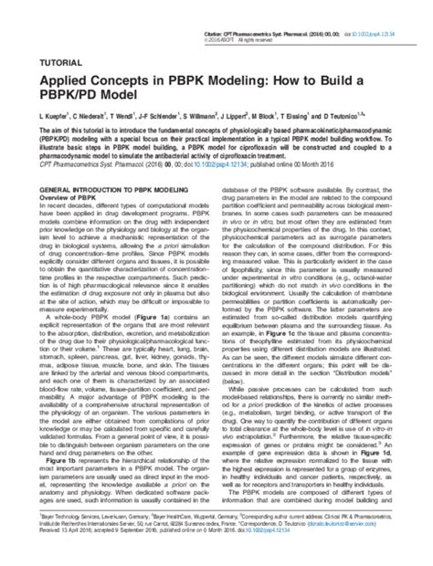 Pdf Applied Concepts In Pbpk Modeling How To Build A Pbpkpd Model