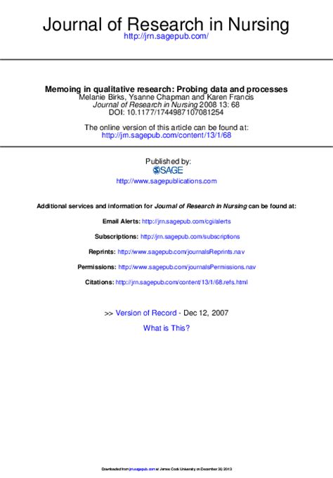 Pdf Memoing In Qualitative Research Probing Data And Processes