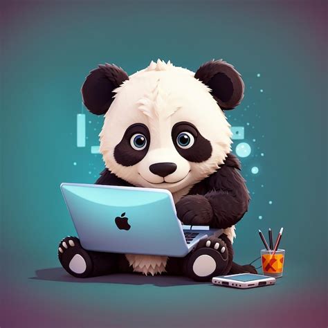 Premium Photo Panda Hacker Operating Laptop Cartoon Vector Icon