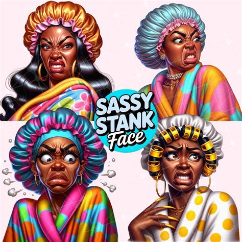 Sassy Black Girl Stank Face Png Bundle Bonnet Art Clipart Digital