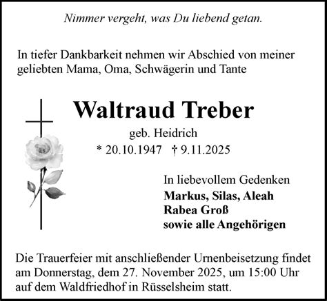 Traueranzeigen Von Waltraud Treber Vrm Trauer De