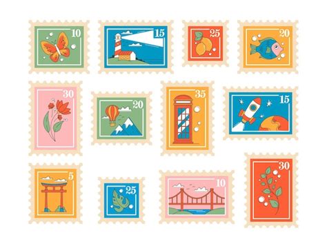 Premium Vector Postal Stamps Set Featuring Collection Of Unique And