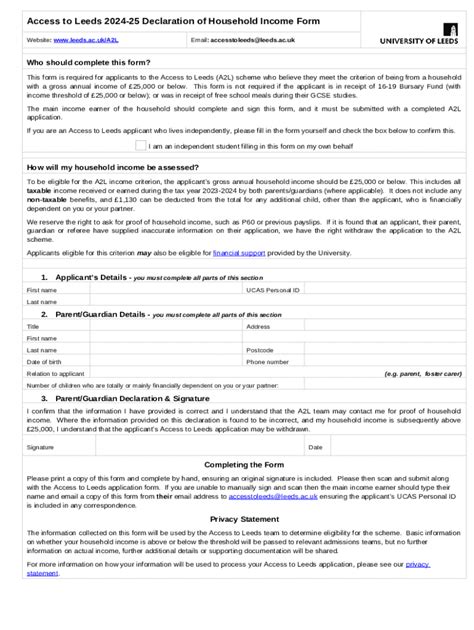 Declaration Of Household Income Doc Template Pdffiller