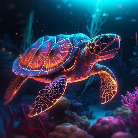 Premium Ai Image A Turtle With A Glowing Tail And A Sea Turtle On The Bottom