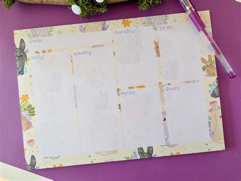 A4 Notepad Week Month And Day Pages Cute Bunny Notepad Desk Notepad