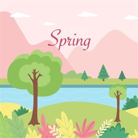 Premium Vector Postcard With A Spring Landscape Spring Spring Flowers Vector Graphics