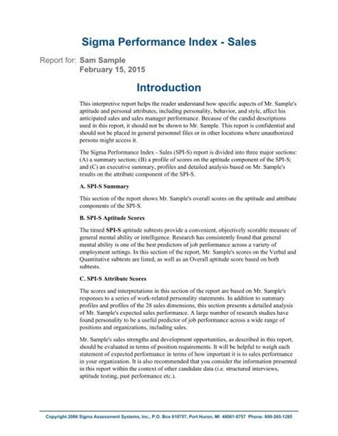 Sample Report Sigma Assessment Systems Inc