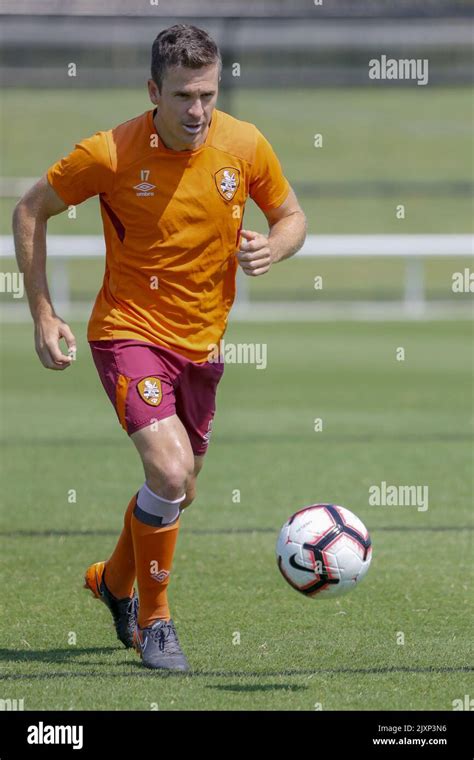 Brisbane Roar Captain Matt Mckay Is Seen In Action During A Team Training Session At Logan Metro