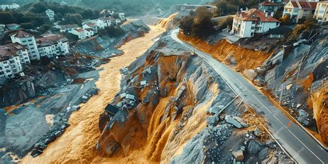 Destructive Power Of Landslide Roads Destroyed Buildings Buried Under