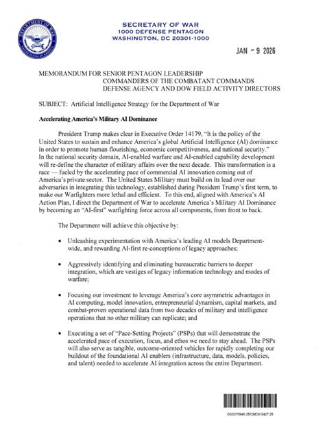 Military Ai Strategy Memorandum 2026 Pdf Artificial Intelligence