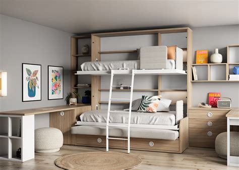 Wall Bunk Bed With Sofa And Two Desks Kubbiko