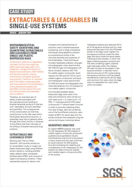 Extractables And Leachables In Single Use Systems Sgs Brazil