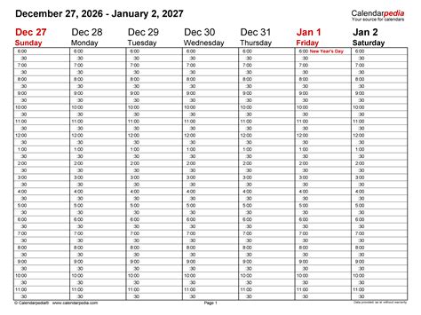 Weekly Calendars 2027 For Excel 12 Free Printable Templates