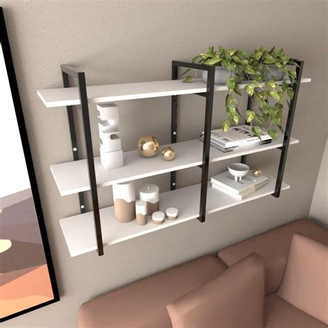 Prateleira Industrial Sala Estar Estante Nicho Parede Mdf Suspensa Pratileira Ferro Branco Off