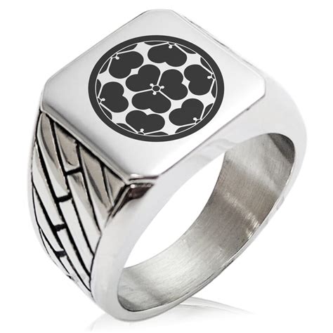 Stainless Steel Chosokabe Samurai Crest Geometric Pattern Biker Style Polished Ring