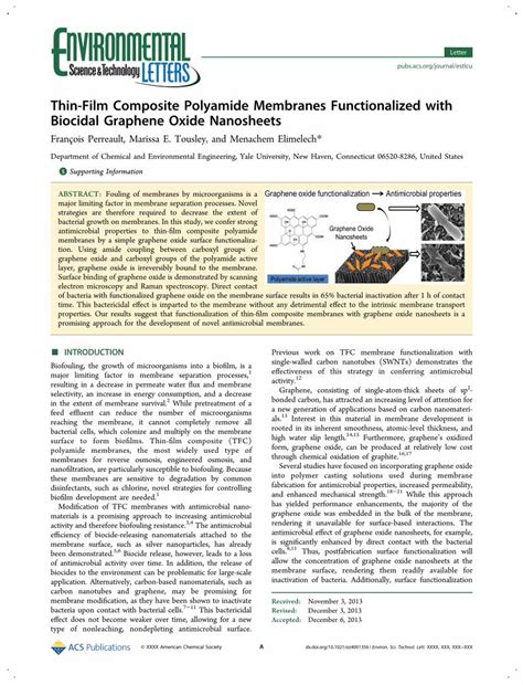 Pdf Thin Film Composite Polyamide Membranes Functionalized With Biocidal Graphene Oxide