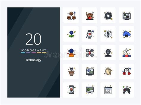 20 Technology Line Filled Icon For Presentation Stock Vector