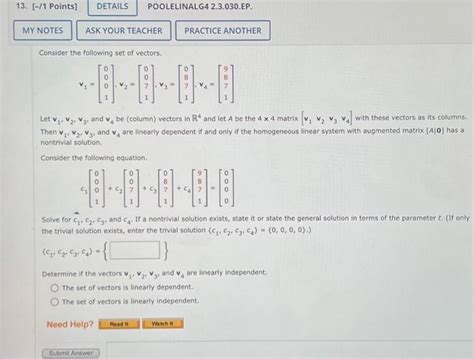 Solved Consider The Following Set Of Vectors