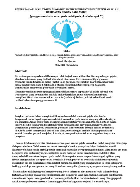 Penerapan Aplikasi Troubleshooting Untuk Membantu Mendeteksi Masalah Kerusakan Ringan Pada Mobil