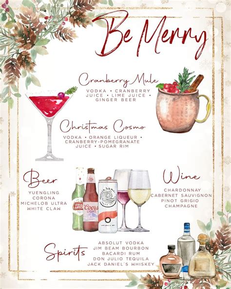 Christmas Signature Drink Menu Pine Cone Holiday Bar Sign Template