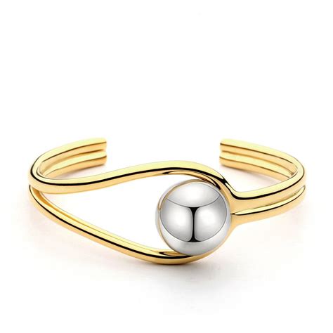 High End Stainless Steel Cuff Bangle Bracelets Metal Ball Gold Open