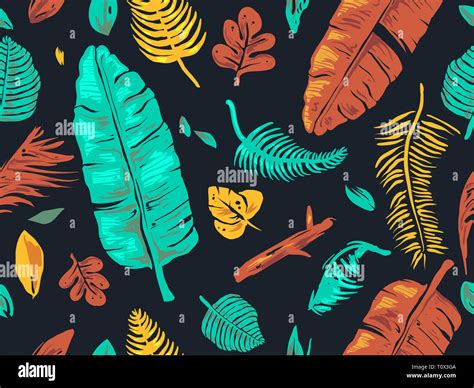 Seamless Background Illustration Of Tropical Leaves In Yellow Copper