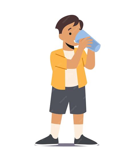 Niño Bebiendo Agua O Soda Beber Personaje De Niño Pequeño Con Taza