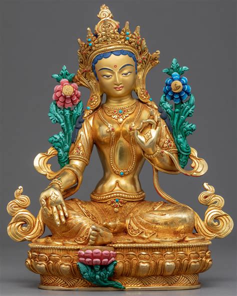 Green Tara Statue Nepal Hand Carved Fine Art