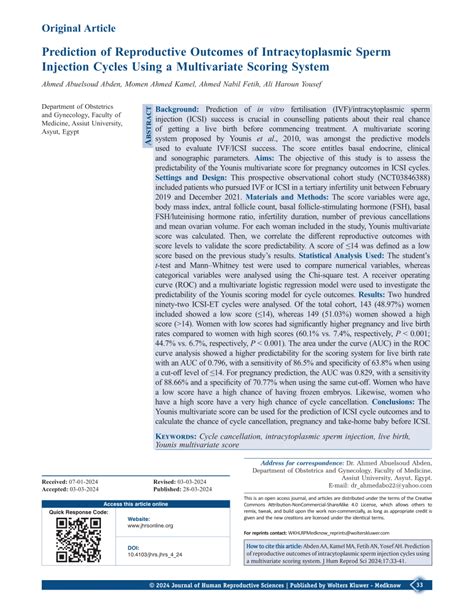Pdf Prediction Of Reproductive Outcomes Of Intracytoplasmic Sperm Injection Cycles Using A