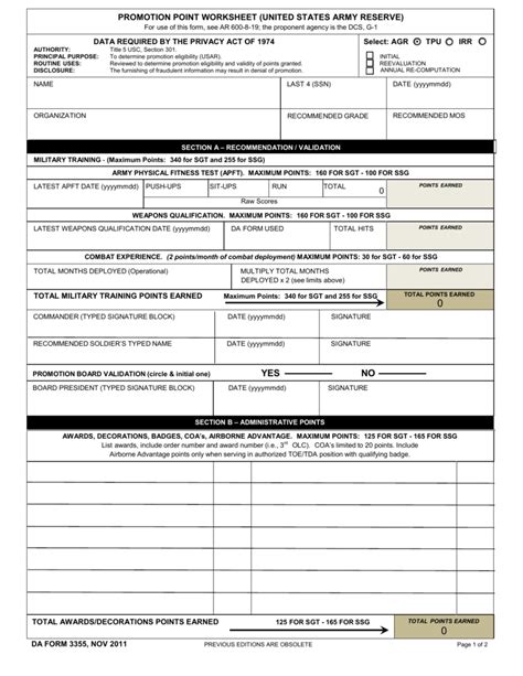 Army Promotion Point Work Sheet Worksheets Library