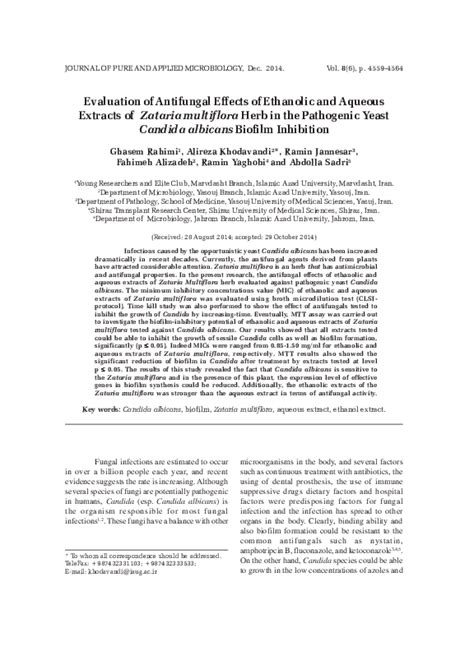 Pdf Evaluation Of Antifungal Effects Of Ethanolic And Aqueous