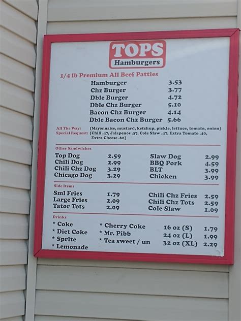 Tops Choice Hamburgers Menu Updated 2026