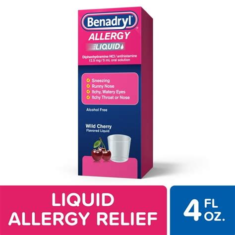 Benadryl Allergy Relief Liquid For Adults Wild Cherry 4 Fl Oz