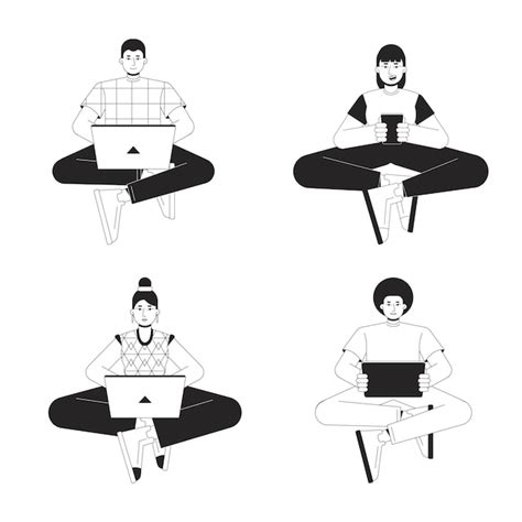 일상 생활에서 가제트 사용 Bw 벡터 자리 그림 세트 프리미엄 벡터