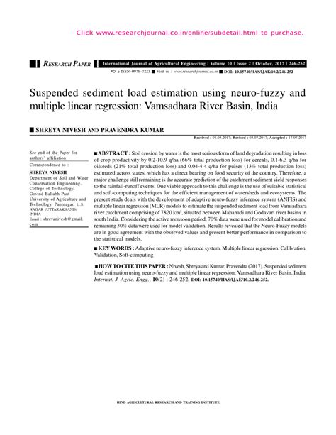 Pdf Suspended Sediment Load Estimation Using Neuro Fuzzy And Multiple Linear Regression