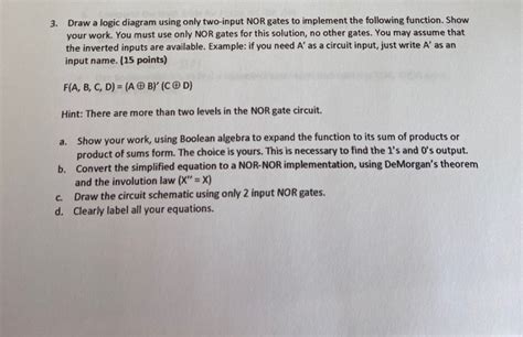 Solved 3 Draw A Logic Diagram Using Only Two Input Nor