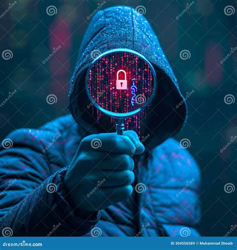 Data Breach Threat Hacker With Magnifying Glass Signifies Potential