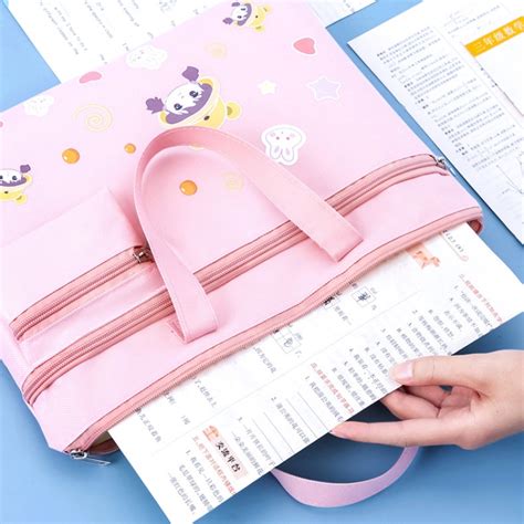 만화 귀여운 휴대용 캔버스 파일 파우치 A4 학생 지퍼 데이터 가방스타 공룡 그린