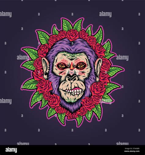 Floral Nightmare Scary Monkey Muertos Vector Illustrations For Your