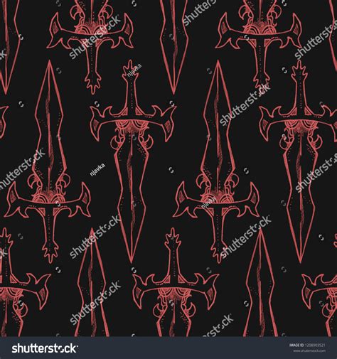 Seamless Texture Sword Dagger Repeating Middle 스톡 일러스트 1208903521