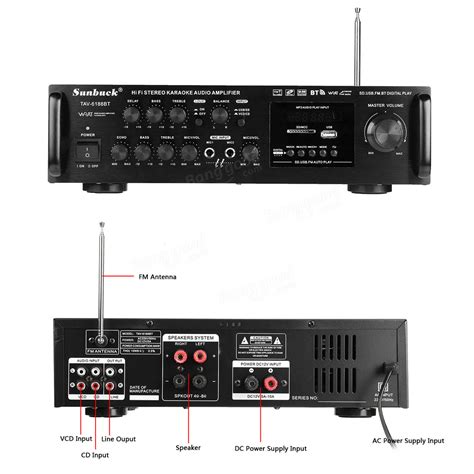 Sunbuck TAV-6188BT 2000W 4ohm Setero Bluetooth FM Karaoke Amplifier RC ...