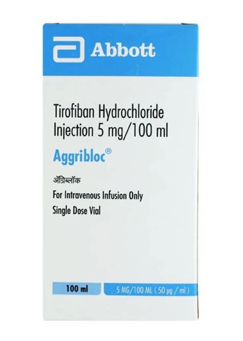 Aggribloc Inj Tirofiban Hydrochloride 5mg 100ml For Clinical At Rs