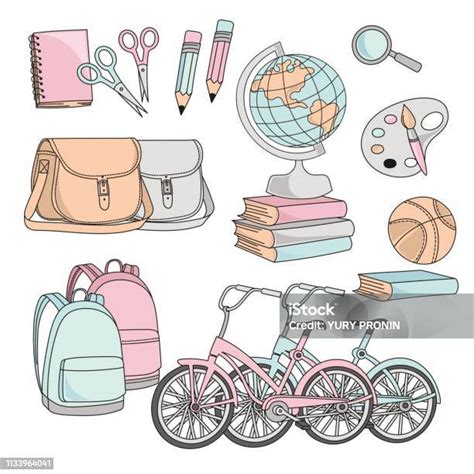 Ilustración De Material Escolar Niños Educación Vector Ilustración