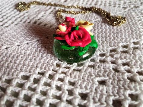 Glass Rose Pendant And Chain Set Etsy
