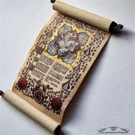 Miniature Open Scroll Medieval Illuminated Manuscript Dollhouse Miniature Open Scroll Medieval Illuminated Manuscript Dollhouse