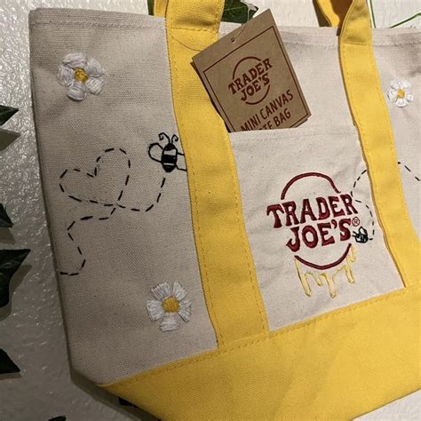 🐝trader Joes Yellow Mini Tote Bag 🍯hand Embroidered Depop