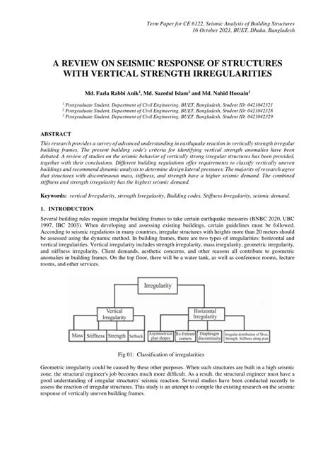 Pdf A Review On Seismic Response Of Structures With Vertical Strength Irregularities
