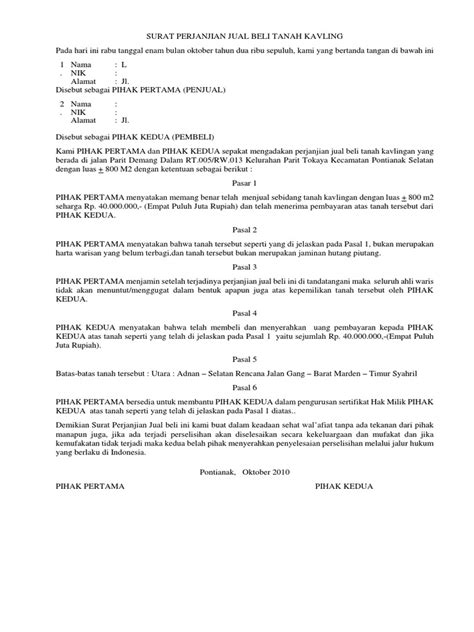 Surat Perjanjian Jual Beli Tanah Kavling 4 Pdf